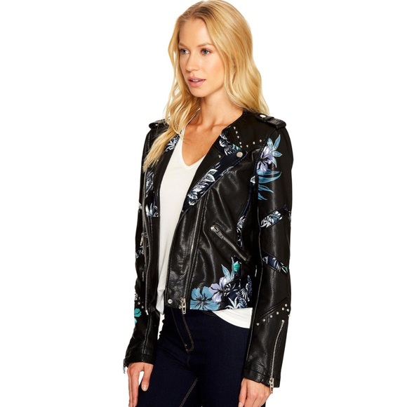 Blank NYC | Jackets & Coats | Blank Nyc Black Navy Stud Floral Leather Jacket | Poshmark